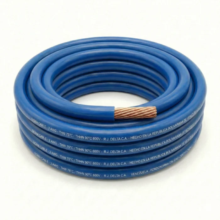 Cable THHW Calibre 2 AWG Azul, Rollo 100m, Sigma — ElectriCaracas