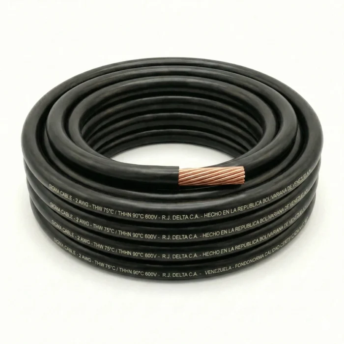 Cable THHW Calibre 2 AWG Negro, Rollo 100m, Sigma — ElectriCaracas