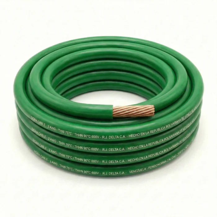 Cable THHW Calibre 2 AWG Verde, Rollo 100m, Sigma — ElectriCaracas