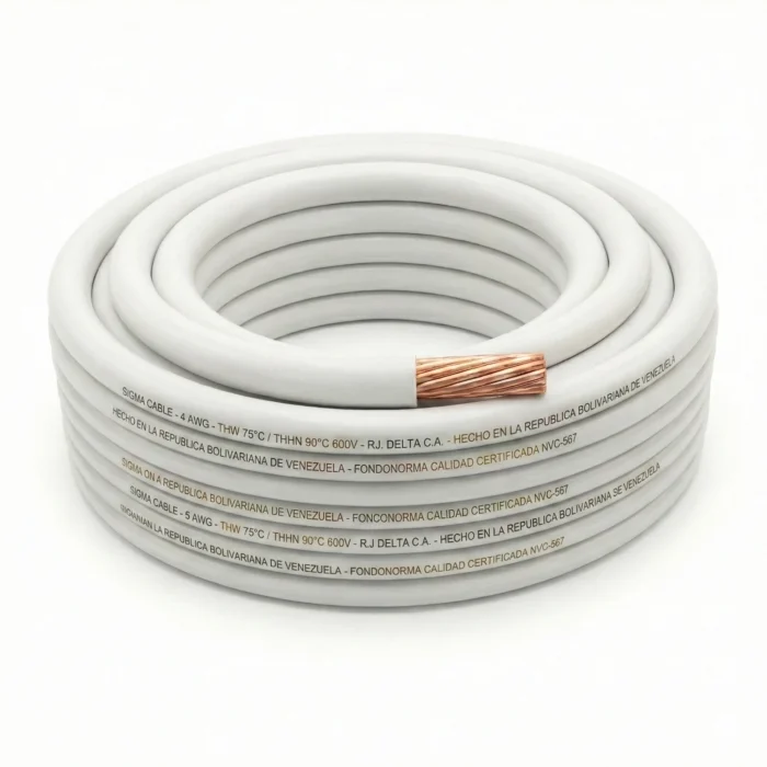 Cable THHW Calibre 4 AWG Blanco, Rollo 100m, Sigma — ElectriCaracas
