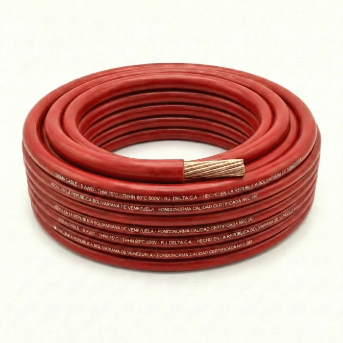 Cable THHW Calibre 6 AWG Rojo, Rollo 100m, Sigma | ElectriCaracas