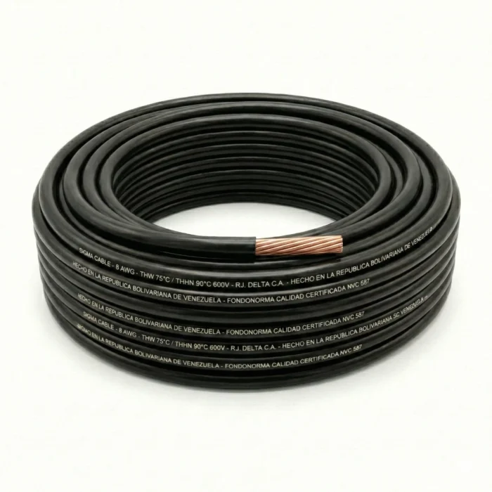 Cable THHW Calibre 8 AWG Negro, Rollo 100m, Sigma — ElectriCaracas