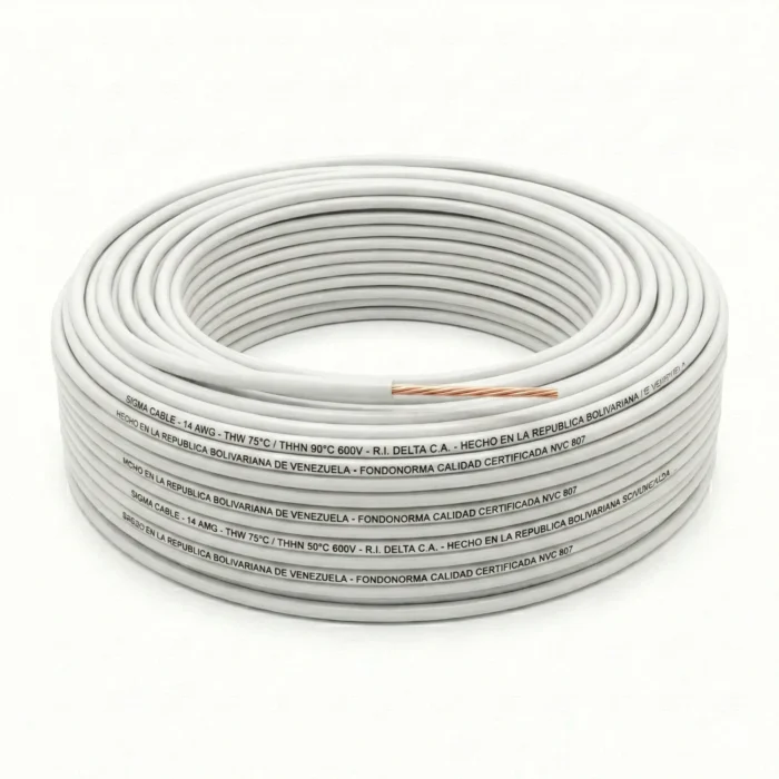 Cable THHW Calibre 14 AWG Blanco, Rollo 100m, Sigma — ElectriCaracas