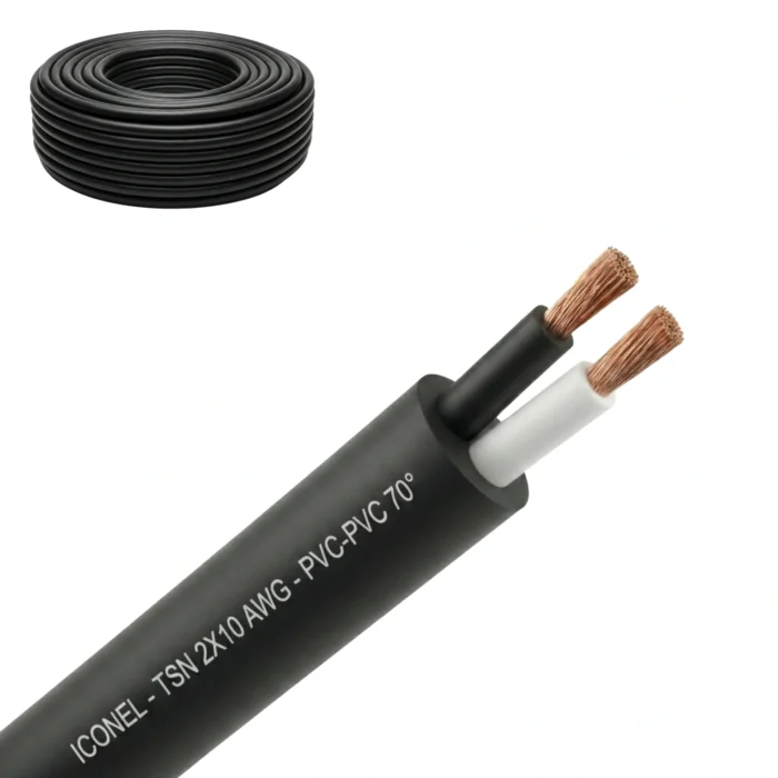 Cable TSN Calibre 2x10 AWG, Negro, PVC-PVC 70° Iconel | ElectriCaracas