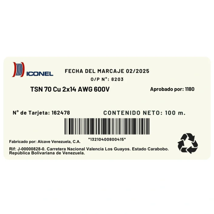 Cable TSN Calibre 2x14 AWG, Negro, PVC-PVC 70° Iconel — ElectriCaracas