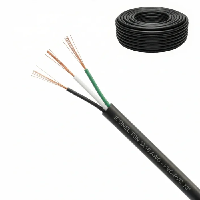 Cable TSN Calibre 3x16 AWG, Negro, PVC-PVC 70° Iconel | ElectriCaracas