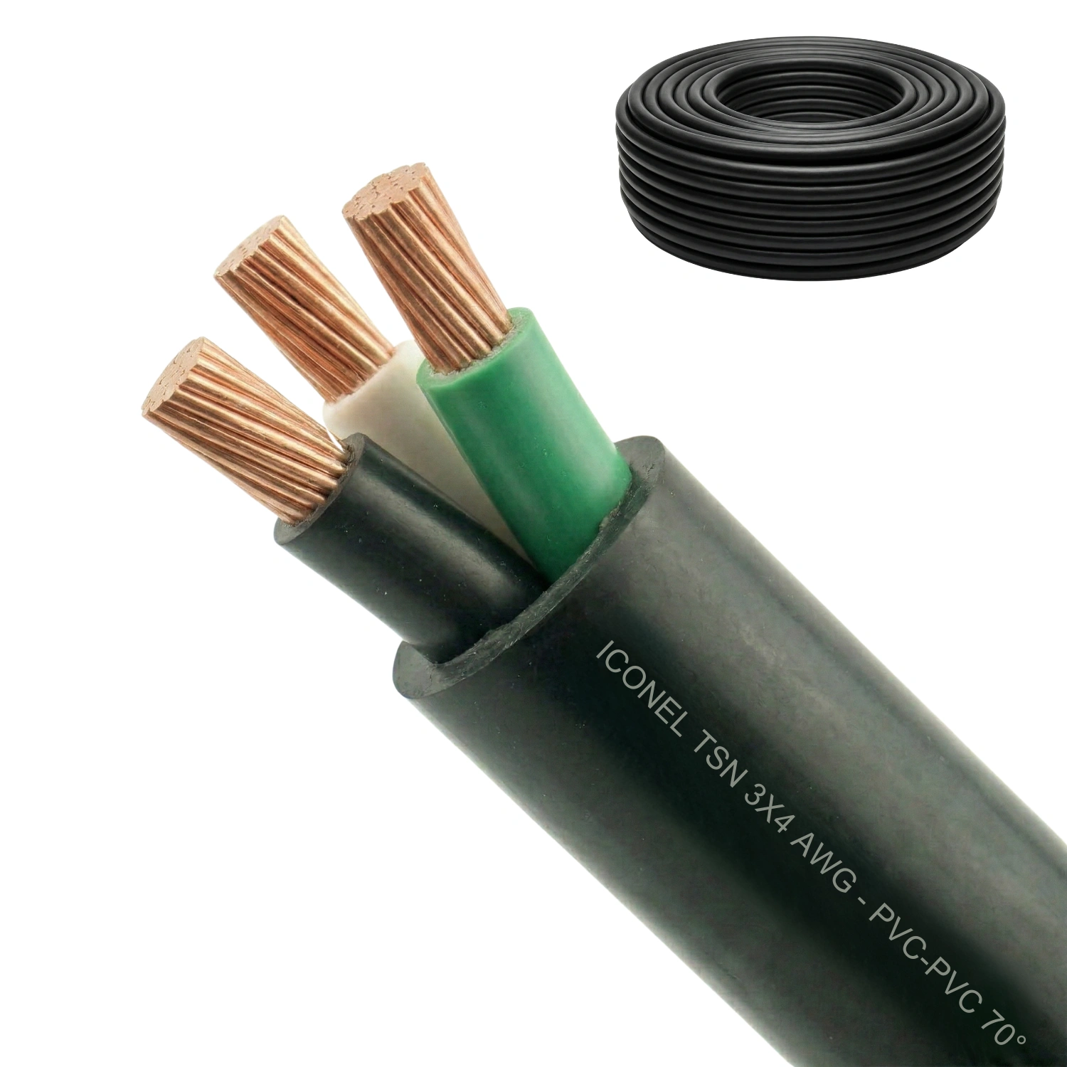 Cable TSN Calibre 3x4 AWG, Negro, PVC-PVC 70° Iconel — ElectriCaracas